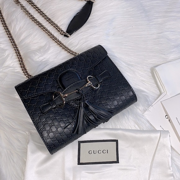 Gucci | Bags | Rare New Gucci Emily Blk Leather Crossbodygg ...
